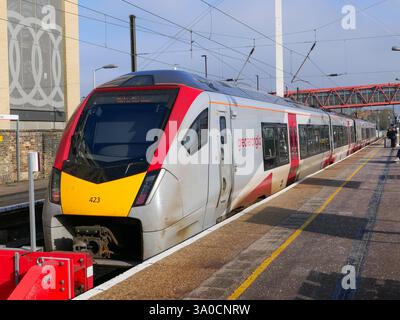 A British Rail Class 755 train leaving Hoveton and Wroxham Railway ...