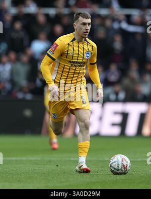 Brighton and Hove Albion's Brajan Gruda (left) attempts to take the ...