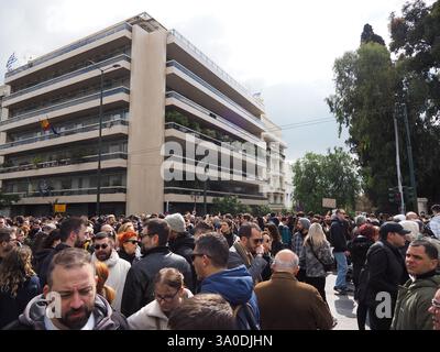 Athens, Greece - February 28, 2025: Large crowd protesting about Tempi ...