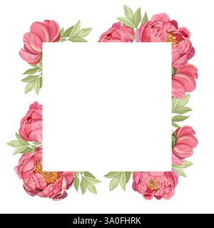 Pink peony frame illustration Stock Photo - Alamy