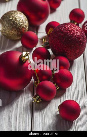 big set of christmas balls on white wooden boards Stock Photo - Alamy