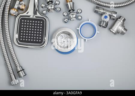 Bathroom Plumbing Accessories On White Background Stock Photo - Alamy