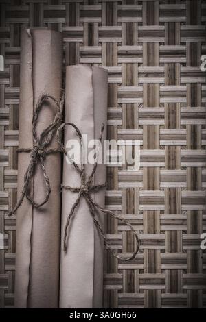Antique medieval parchment on wicker wooden matting Stock Photo - Alamy