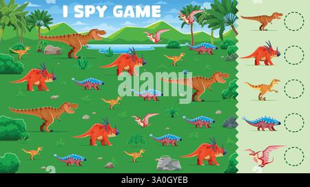 Prehistoric dinosaurs kids I spy game worksheet. Funny dino animal ...