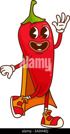 Cartoon chili pepper superhero character, vector funny red jalapeno ...