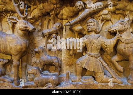 Wooden carving of Herbert and the stag, Basilica, Saint-Hubert ...