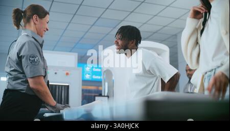 Security Checkpoint in Airport: Diverse People, Tourists Putting ...