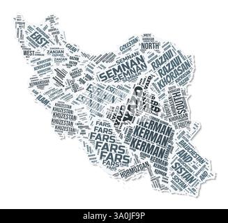 Iran Text Style Regions. Country region names word clouds in Persian ...