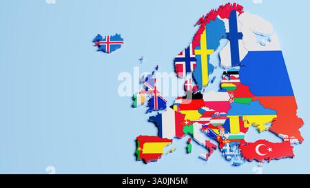Europe and all its countries colored according to the respective flags ...