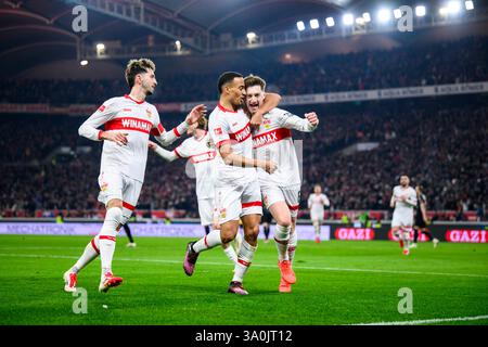 Stuttgart's Jamie Leweling celebrates after scoring during the German ...