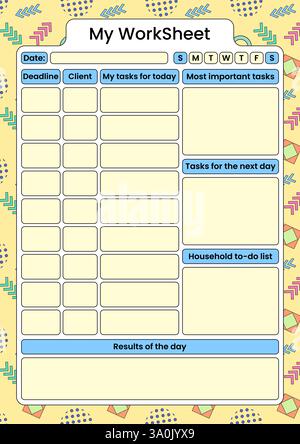 A bright and structured vertical daily worksheet template with sections ...