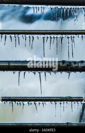 Beautiful icicles form as the water up in the mountains freezes ...