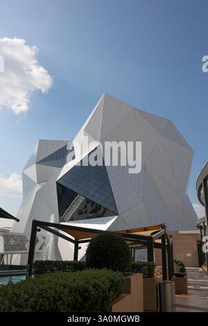 Original shaped building of CLYMB attractions in Abu Dhabi, UAE Stock ...