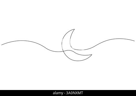 Moon symbol one continuous line art drawing of Ramadan Kareem and Eid ...