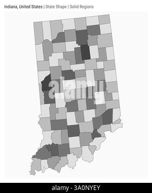 Indiana state of United States of America, USA. Simplified thick black ...