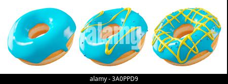 Donuts with blue blueberry glaze, sprinkles, white drizzle, and dots ...