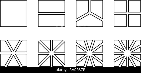Square shapes divided into sectors from 2 to 12 isolated on white ...