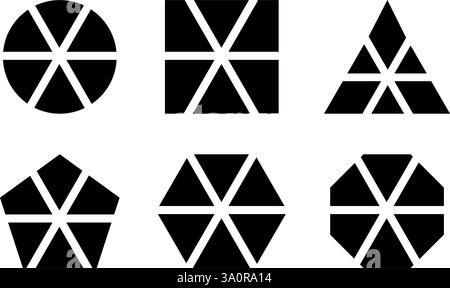 Geometric shapes divided into 4 slices. Round, square and triangle ...