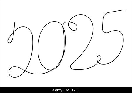 Line art, lettering 2025, new year, , one continuous line drawing. for ...