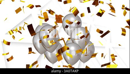 Silver falling confetti on metallic backdrop. Festive and party concept ...