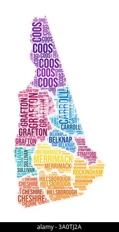 New Hampshire Word Cloud. State shape with county division. New ...