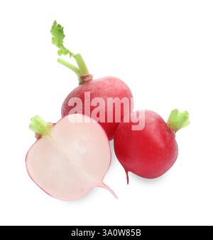 Whole and cut radishes isolated on white Stock Photo - Alamy