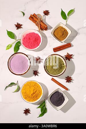 Concept of cooking tea with different types of tea on light textured ...