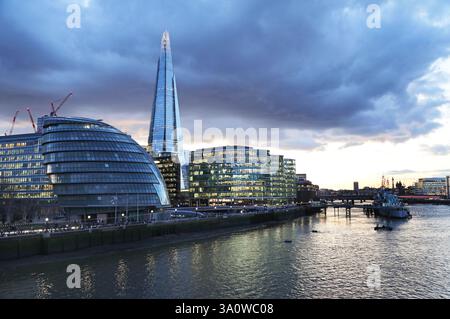 City Hall and The Shard, Embankment / River Thames, London Stock Photo ...