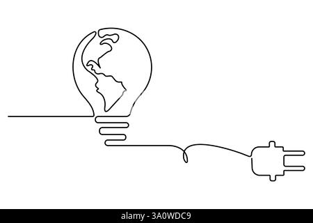 Continuous single line earth hour globe world map outline vector ...