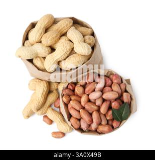 Fresh peanuts in paper bags isolated on white, top view Stock Photo - Alamy