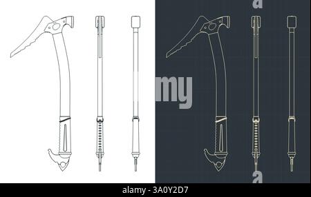 Stylized vector illustrations of ice axe. Mountain climbing ice tool ...