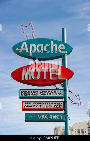 classic Apache Motel sign on Route 66 in Tucumcari New Mexico Stock ...