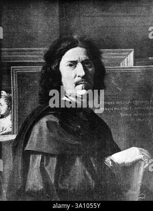 Self portrait of French painter Nicolas Poussin, lithography by Zezon ...