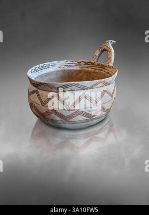 Ancient Greek Cypriot pottery spot with handle decorated with geometric ...