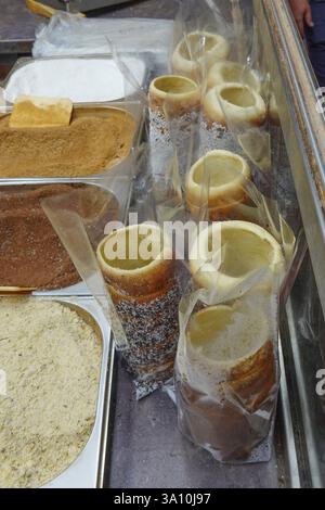 Hungary, Budapest, Kurtoskalacs sales, a national classic pastry, also ...