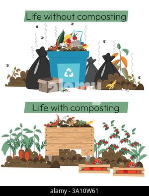 Life with Composting Vector Illustration Organic Gardening, Compost Bin ...
