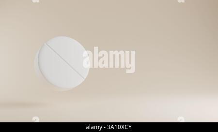 3d model of white round pill on dark blue background and text medicine ...