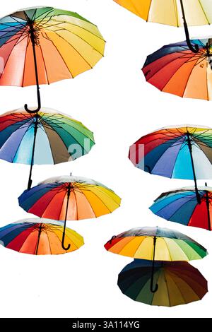 rainbow color modern umbrella isolated on white background Stock Photo ...