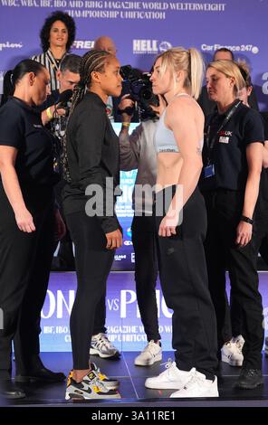 Lauren Price (left) and Natasha Jonas in the IBF, IBO and WBC World ...