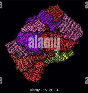 Lesotho map design. Country names in different languages and map shape ...