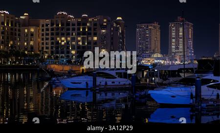 Nighttime view of the iconic I Love Qatar Sign, a symbol in Doha, blue ...