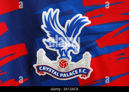 Close up of Crystal Palace FC home jersey 2019/20 Stock Photo - Alamy