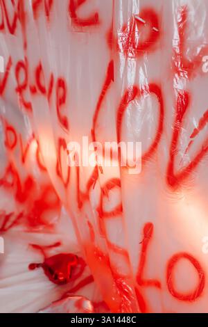 Happy kids with red heart balloon isolated on white background. St ...