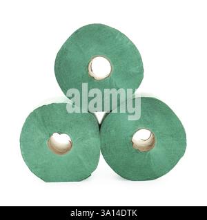 Green toilet paper rolls isolated on white Stock Photo - Alamy