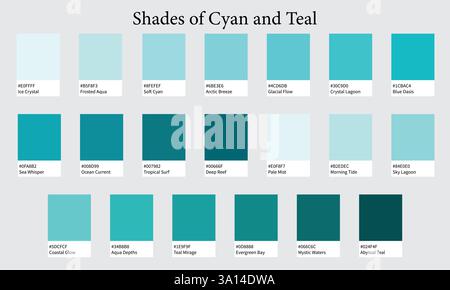 Color Palettes 20 Shades of Turquoise and Aqua - Light, Pastel and Deep ...