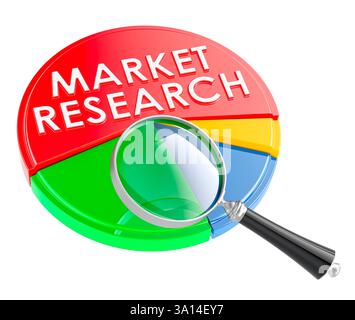 Magnifying glass and pie chart on white background Stock Photo - Alamy