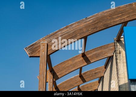 glulam with signs of wear due to time and weather. structure with ...