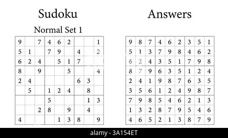 Sudoku Puzzle 9x9 Set 5 Normal with Answers, Fun Brain-Training Game ...