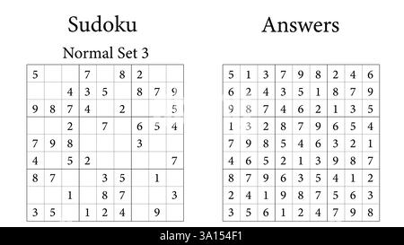 Sudoku Puzzle 9x9 Set 5 Normal with Answers, Fun Brain-Training Game ...