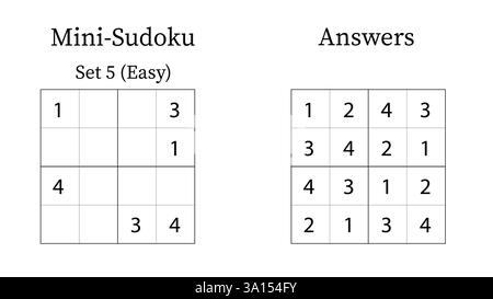 Mini Sudoku Puzzle 4x4 Set 2 for Kids Very Easy with Answers, Fun Brain ...